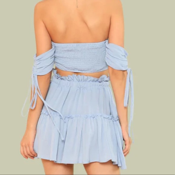 Skirts | Draw String Bardot Crop Top With Layered Skirt | Poshmark